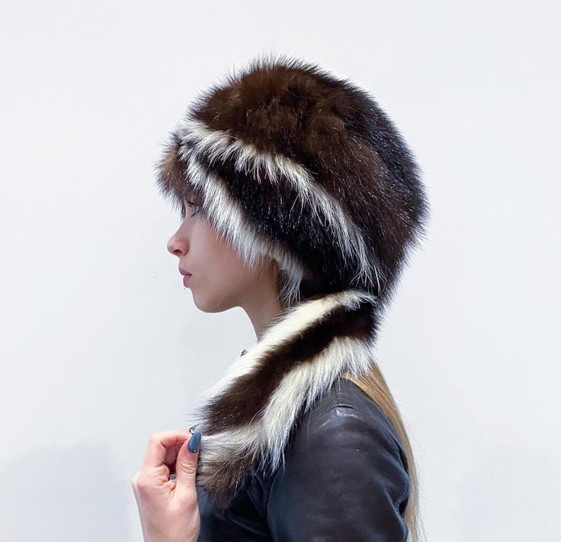 Davy Crockett Style Hat Genuine Grey Skunk Fur With Detachable Tail ...
