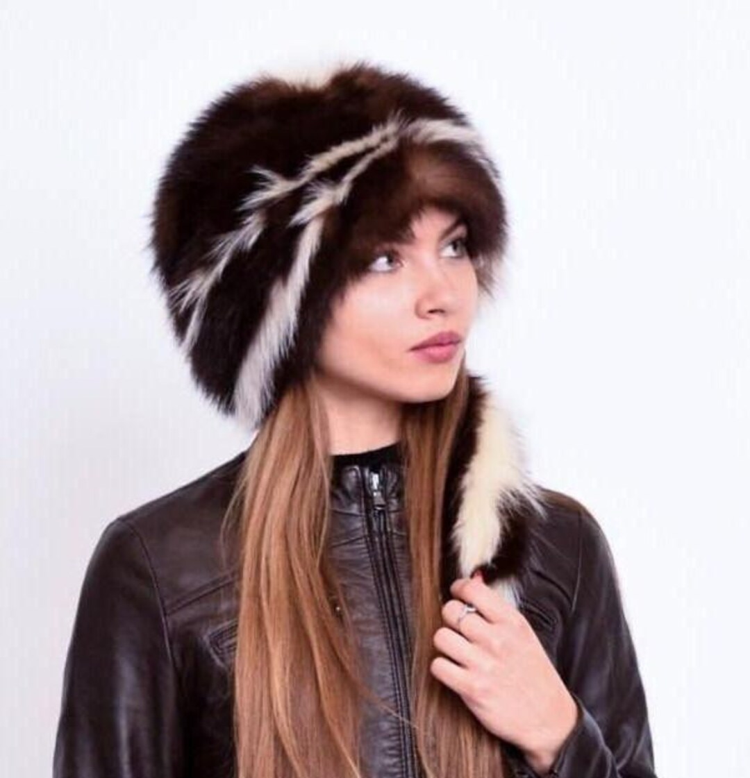 Davy Crockett Style Hat Genuine Grey Skunk Fur With Detachable Tail - Etsy