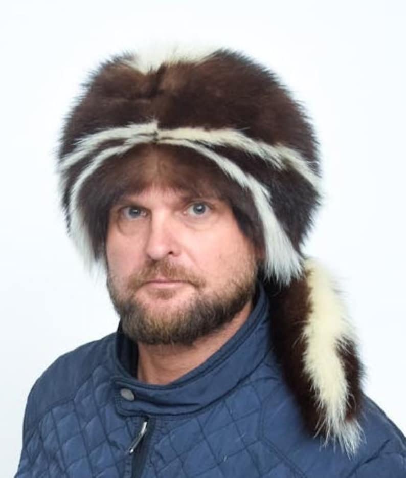 Davy Crockett Hat Daniel Boone Style Hat Grey Coonskin Real Skunk Fur ...