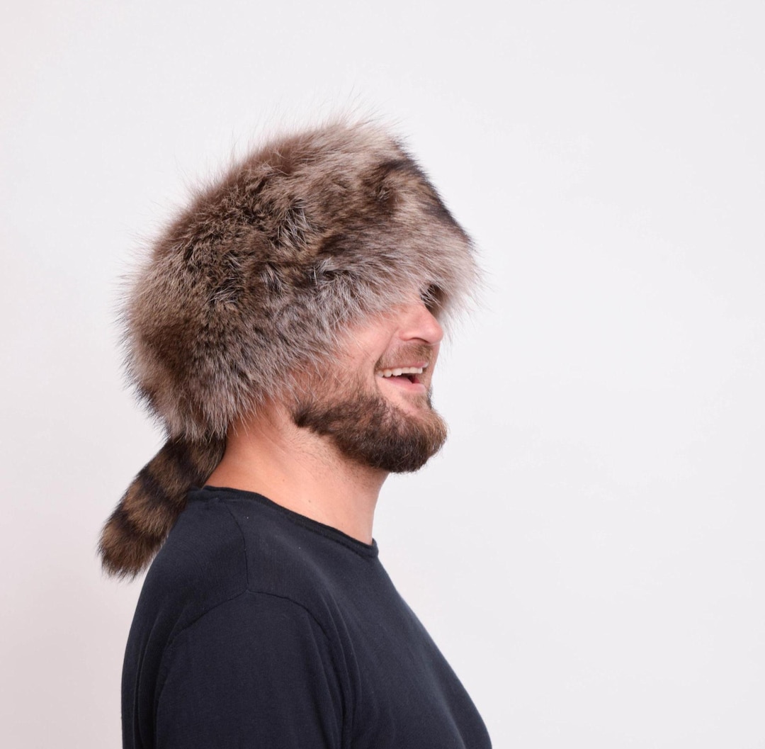 Flat Davy Crockett Hat Daniel Boone Style Hat Coonskin Real Raccoon Fur ...