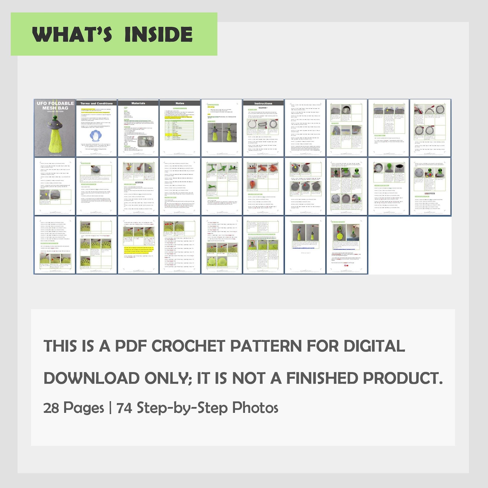 UFO Foldable Mesh Bag Crochet Pattern PDF | Reusable Crochet Tote ...