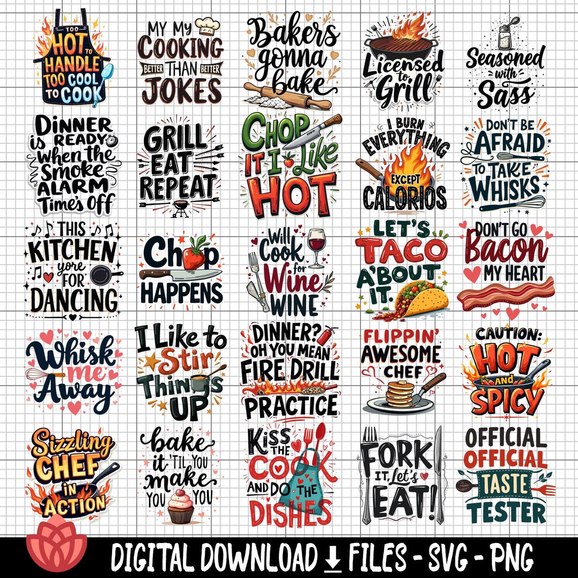Funny Apron Quotes SVG Bundle, Kitchen Humor Designs (digital Download ...