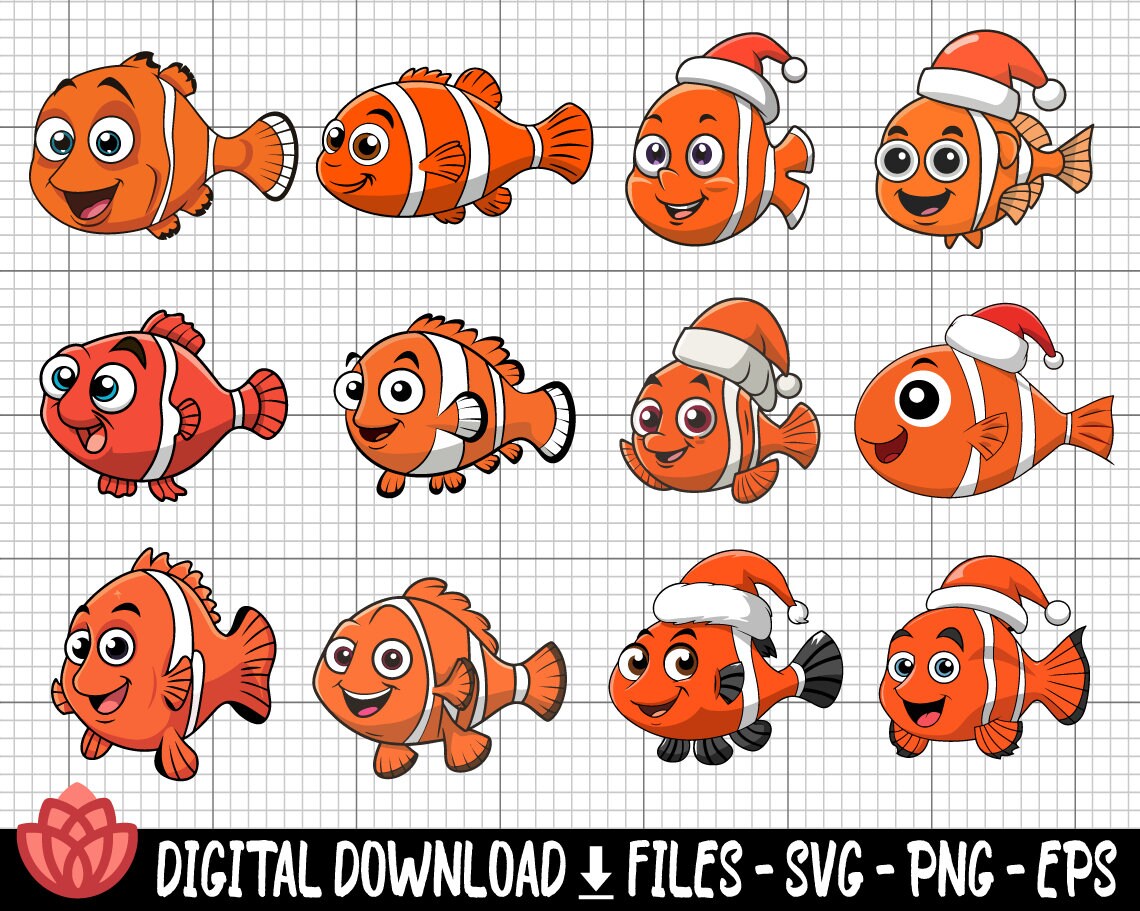 Cartoon Christmas Svg, Clipart, Fish, Aquatic, Clown, Funny, Adorable ...