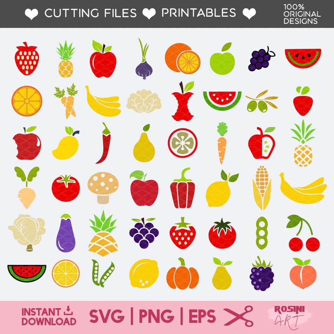 100 Vegetables and Fruits SVG Bundle Vegetables Clipart - Etsy