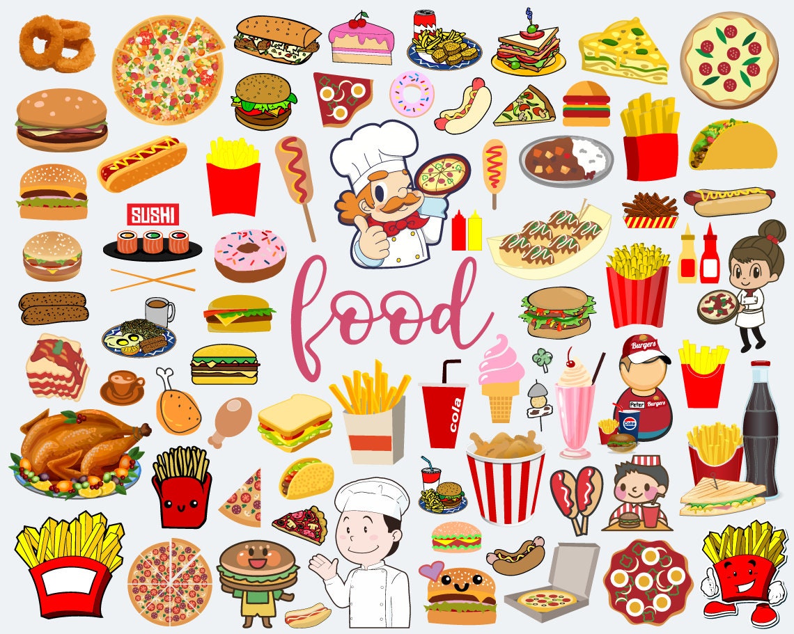 Food Svg Bunde, Fast Food Clipart, Junk Food, Hamburger, Hot Dog, Party ...