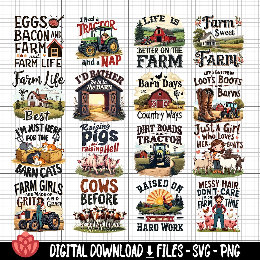 Farm SVG Bundle, Country Life Quotes, Farm Animals Designs (digital ...