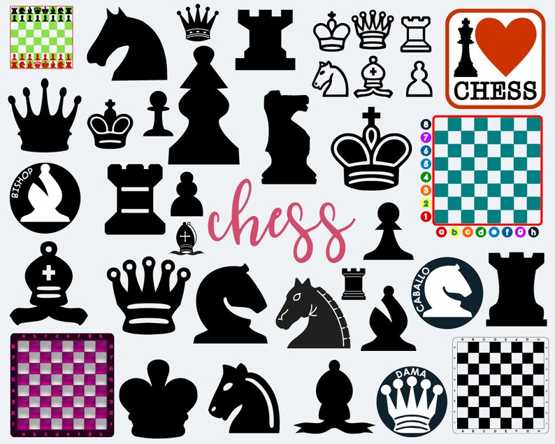 Chess Svg Bunde, Chess Clipart Svg, Chess Pieces Black, Club Logo, Sign ...