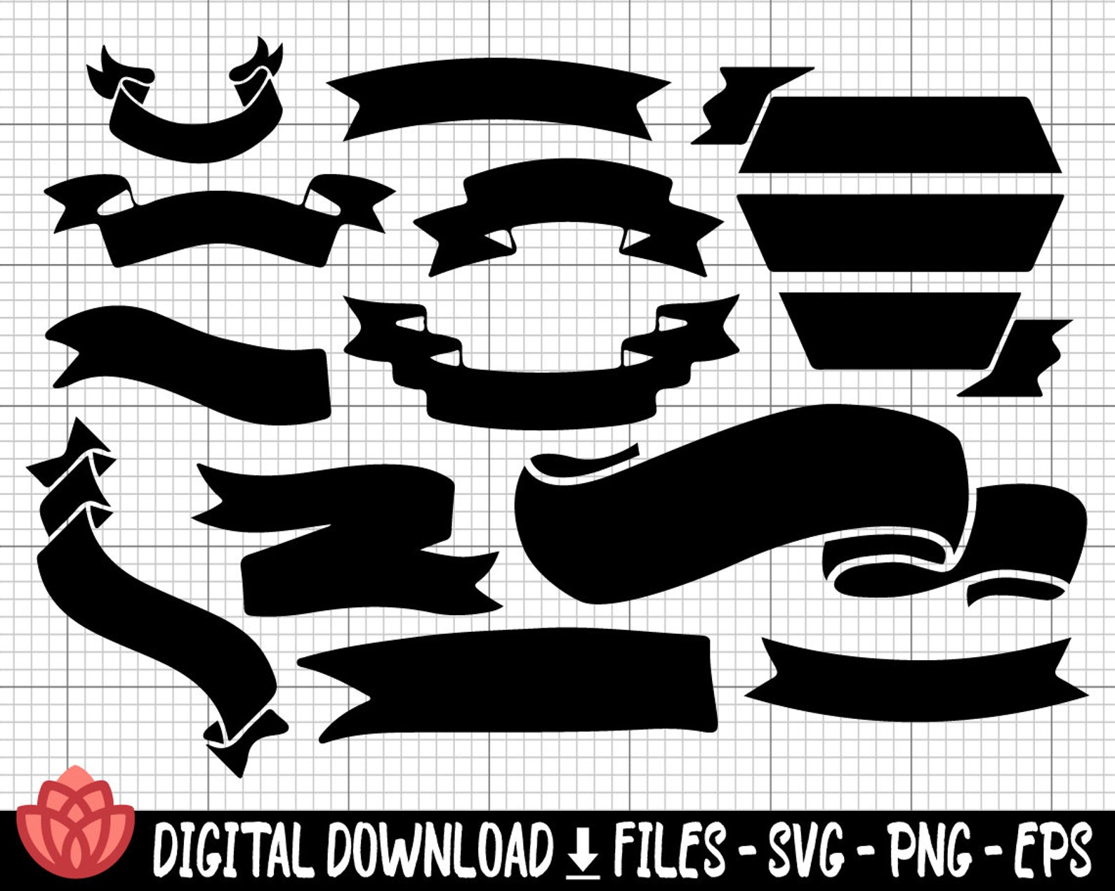 Ribbon Banners Svg Bunde, Hand Drawn Ribbon Banners, Decorative Ribbon ...