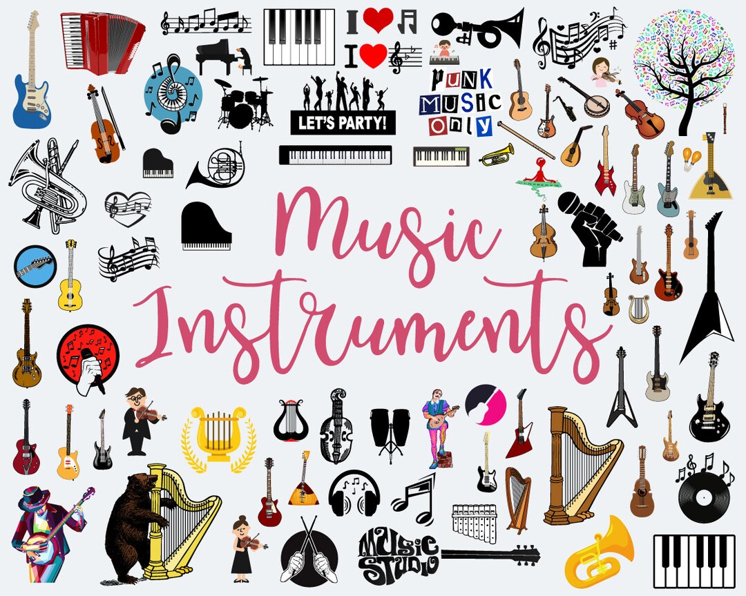 Music Instruments Svg Bunde , Violin Clipart, Drum Clipart, Musical ...