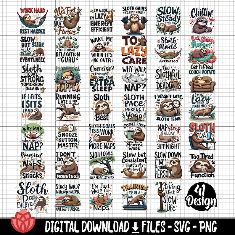 Funny Sloth Life Quotes Svg Bundle, Hilarious Sloth Designs, Lazy Sloth ...