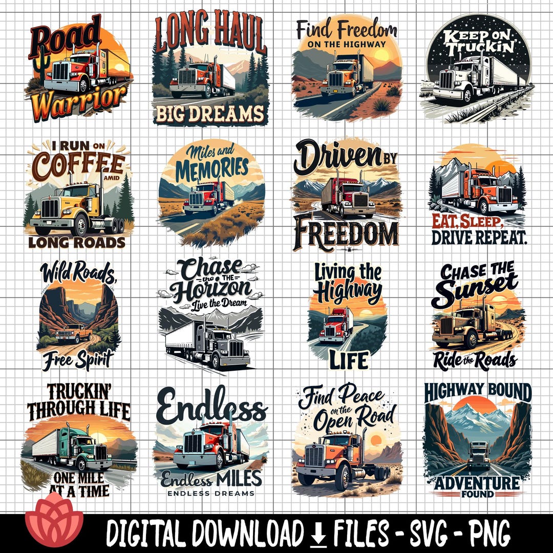 Trucker Landscape Svg Bundle, Trucking Life Designs, Long Haul Quotes ...