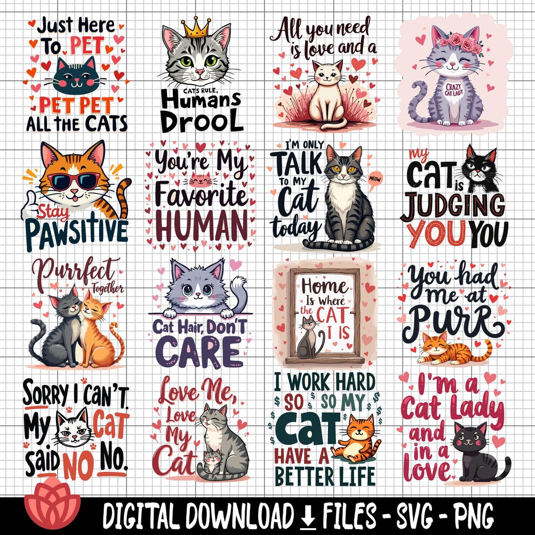 Funny Cat Quotes Svg Bundle, Hilarious Cat Designs Svg, Cat Lover ...