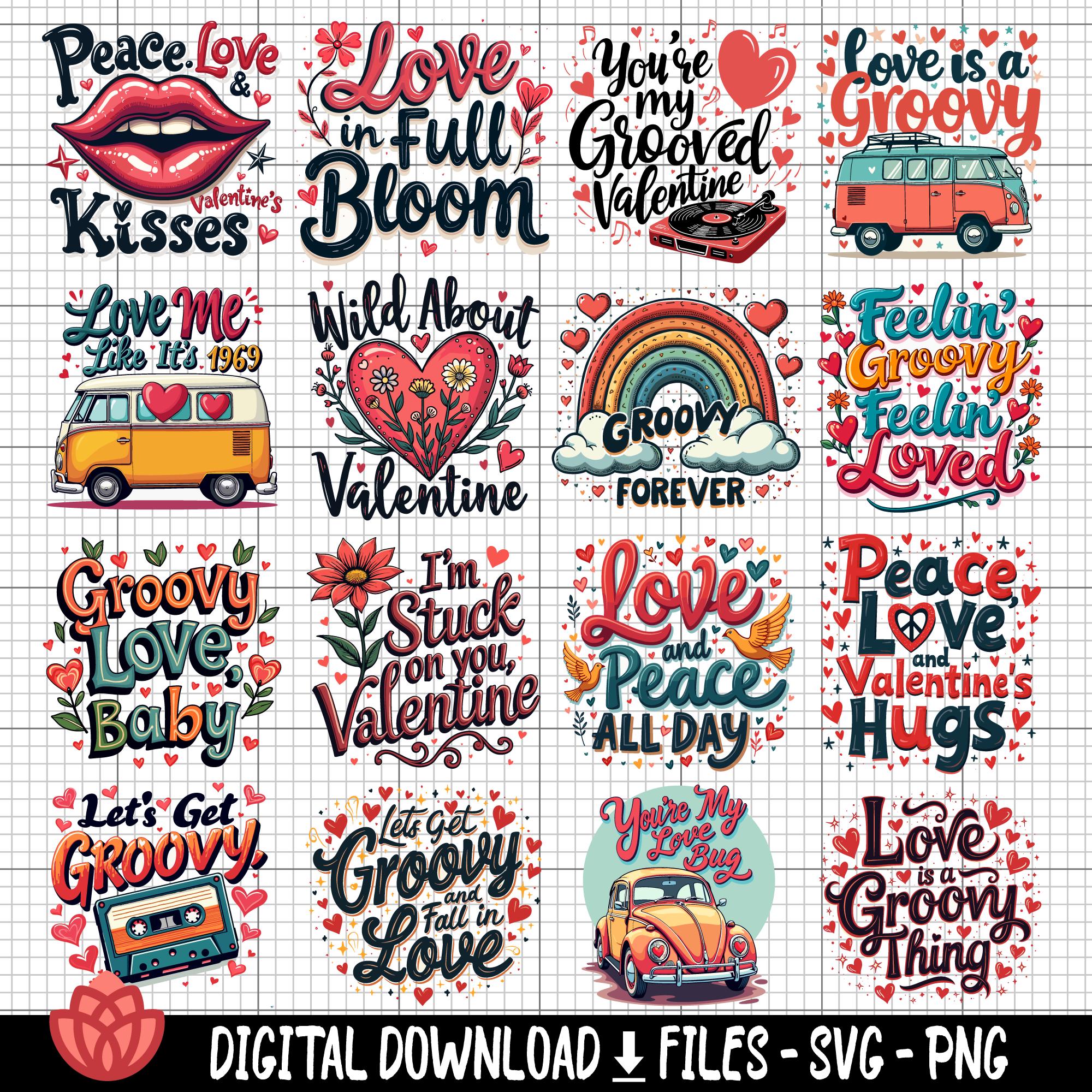 Groovy Valentine Quotes Svg Bundle, Retro Valentine Designs,funky Love ...