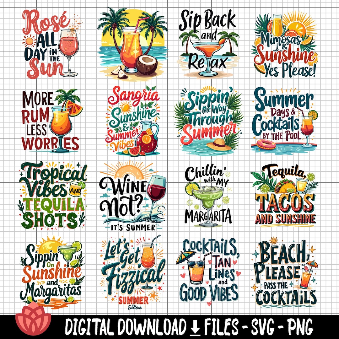 Summer Cocktail Quotes Bundle, Tropical Drink Designs, Fun Cocktail ...