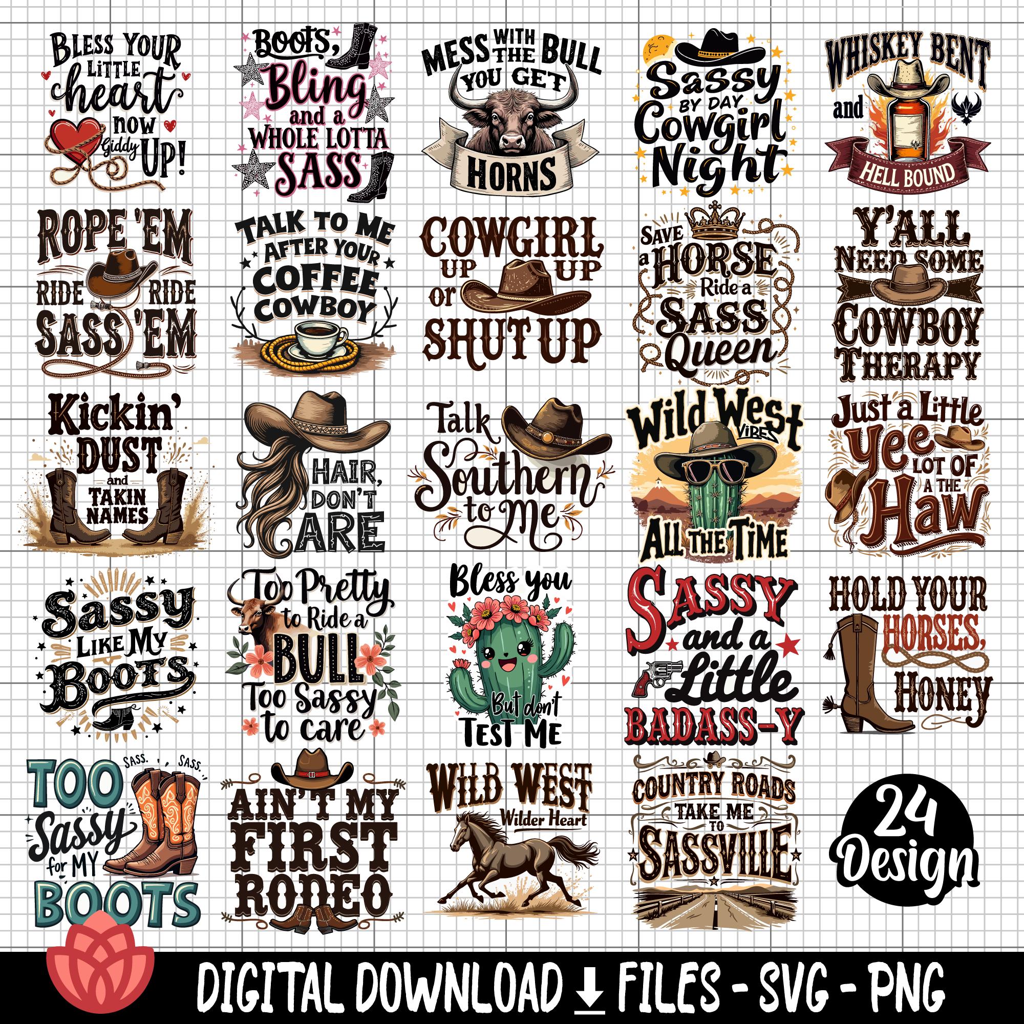 Funny Sassy Western Quotes SVG Bundle, Cowgirl Humor (digital Download ...