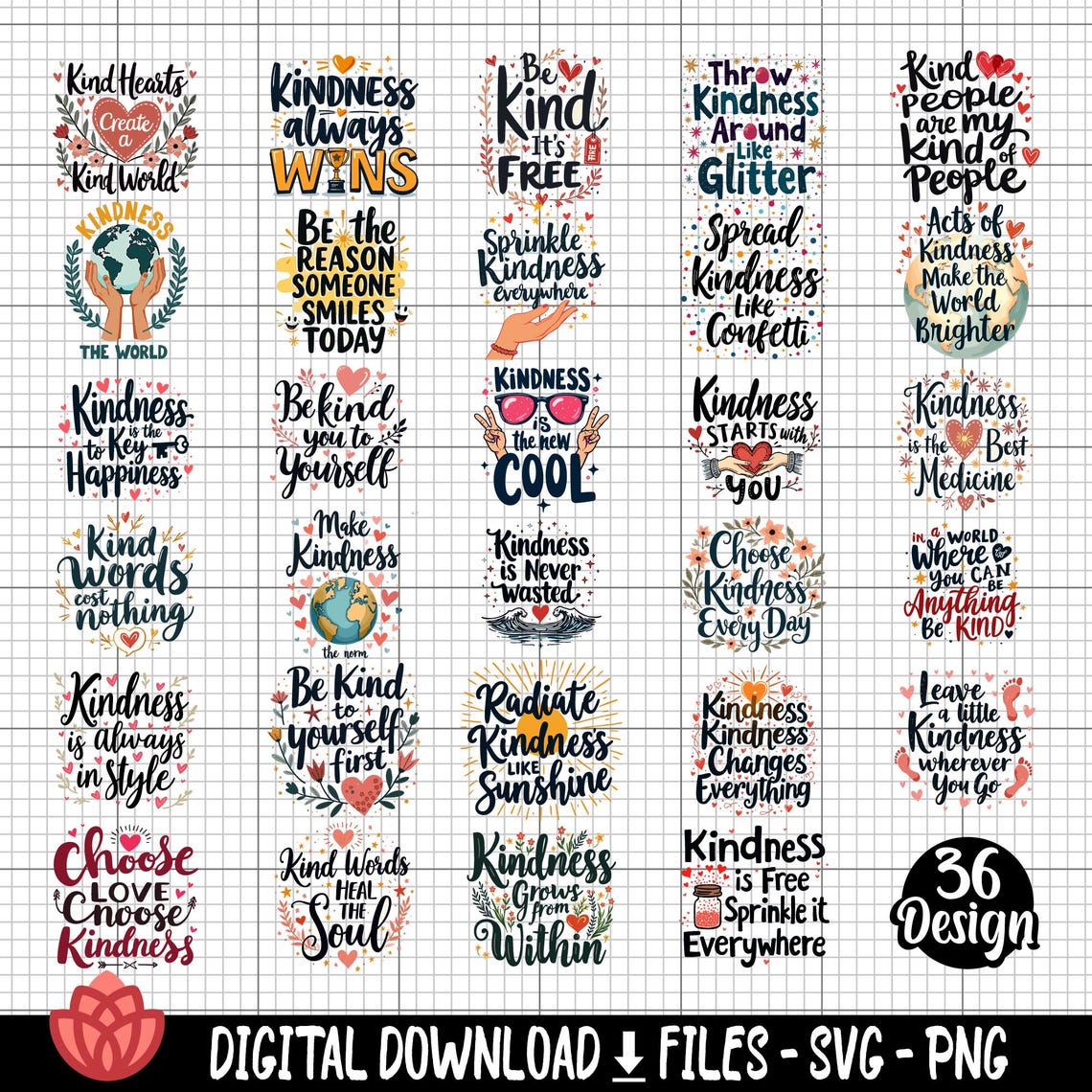 Kindness Quotes Svg Bundle, Positive Vibes Designs, Spread Love ...