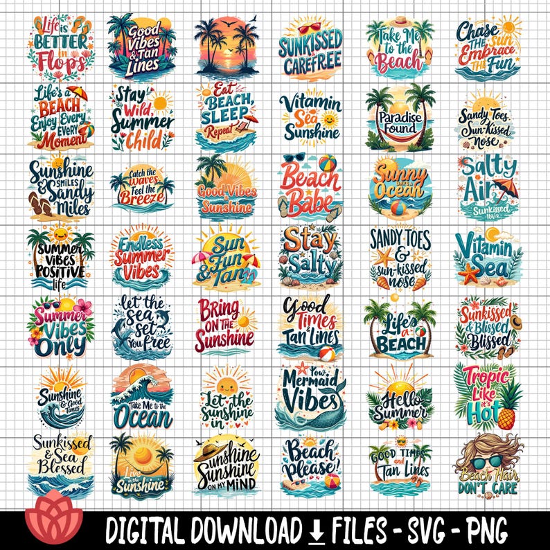 Summer Quotes SVG Bundle, Beach Vibes Designs (digital Download) - Etsy