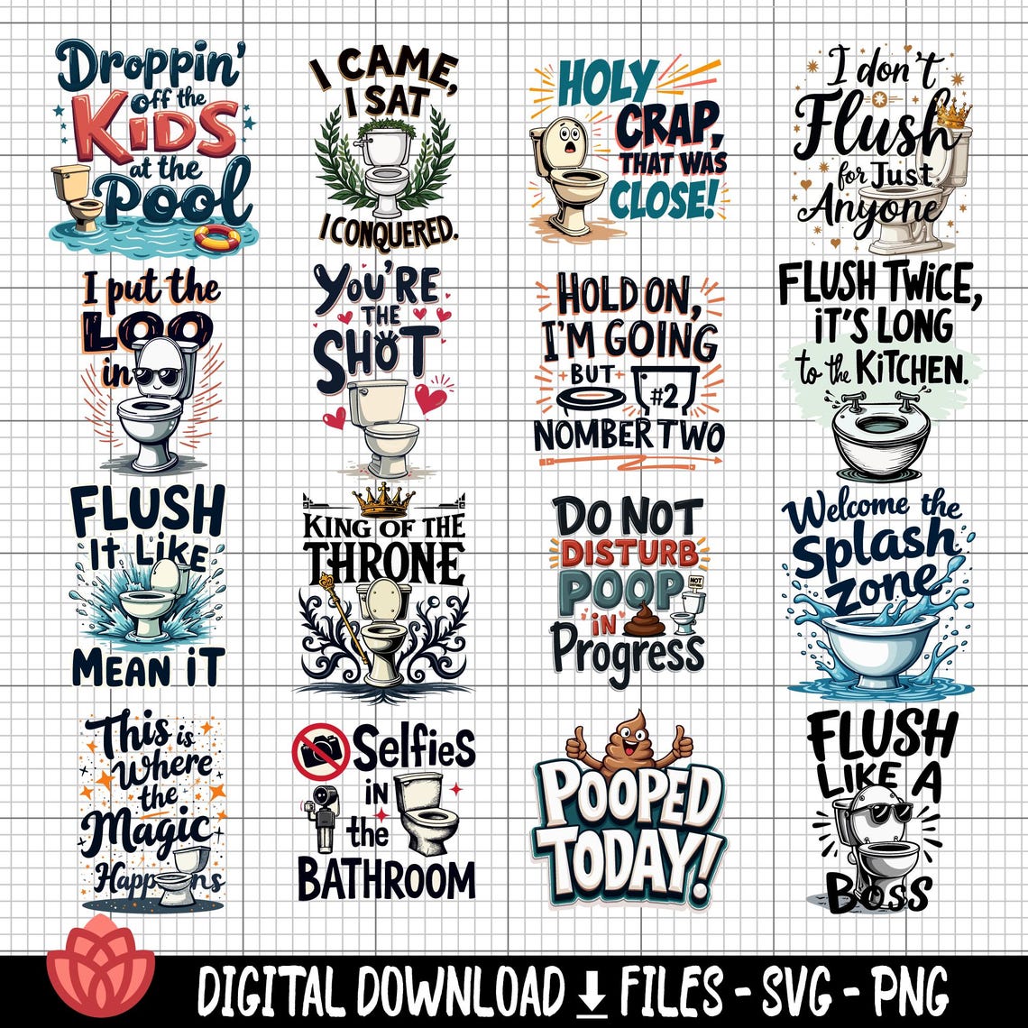 Funny Toilet Quotes Svg Bundle, Hilarious Bathroom Designs Svg, Toilet ...