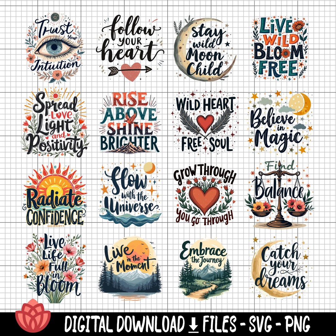 Boho Motivational Svg Bundle, Bohemian Quotes, Inspirational Boho ...