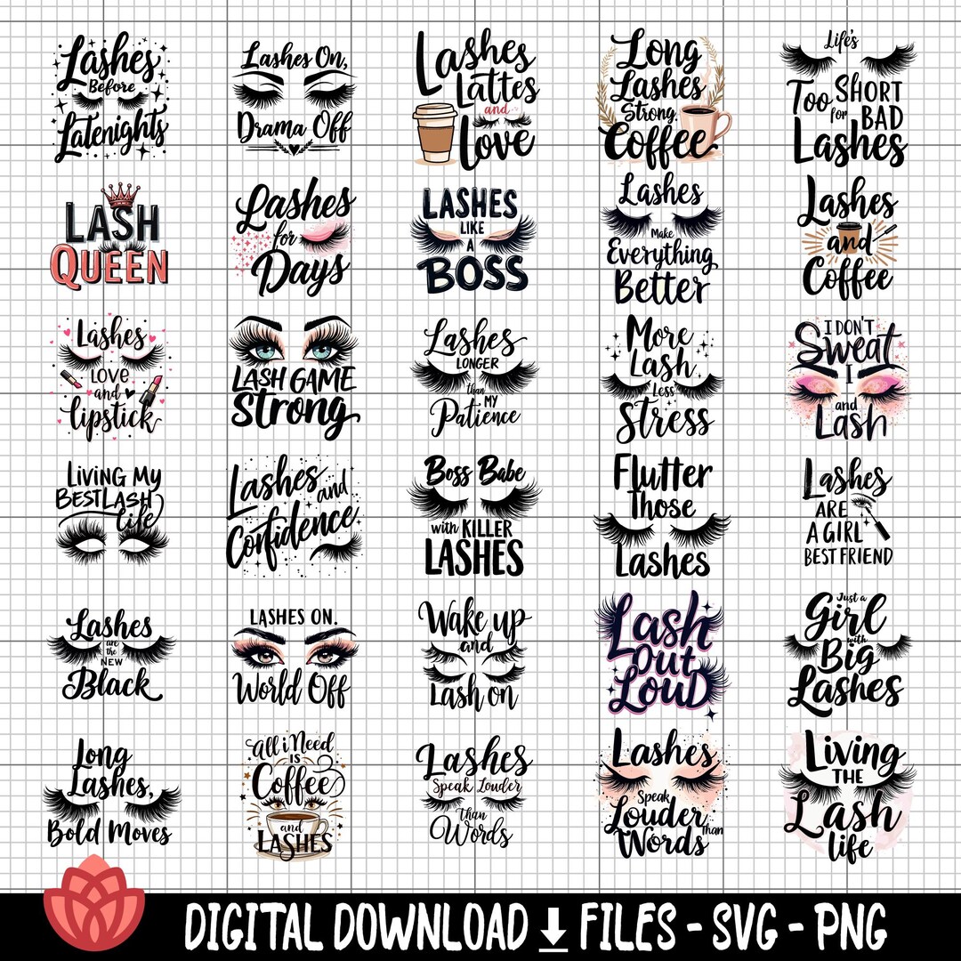 Eyelashes Makeup Bundle, Beauty & Lash Quotes, Eyelash Lover Designs ...
