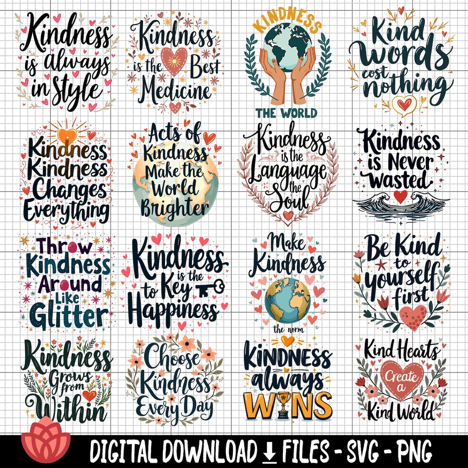 Kindness Quotes Svg Bundle, Positive Vibes Designs, Spread Love ...