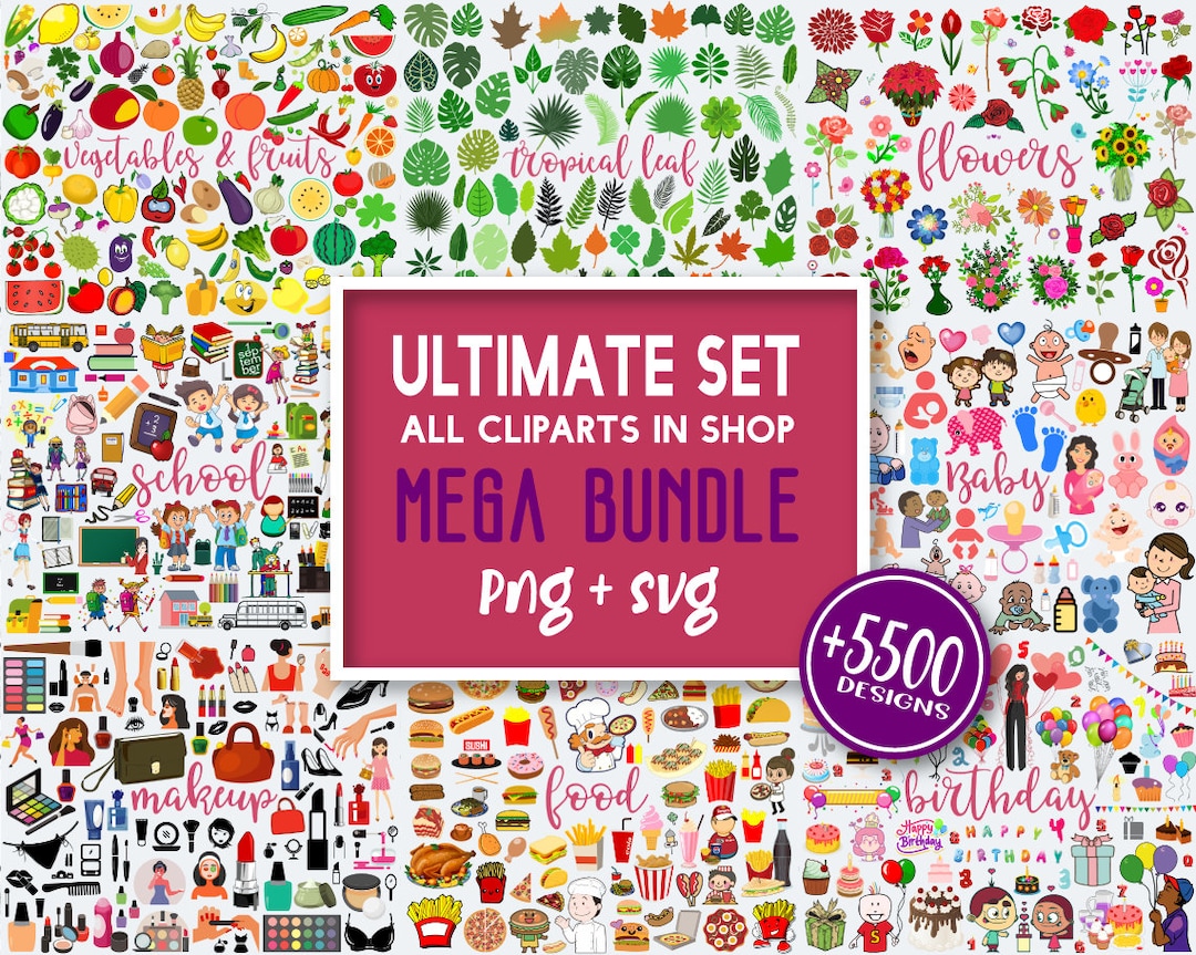 Mega Clipart Bundle, Food, Animals, Flowers (SVG, PNG) - Etsy