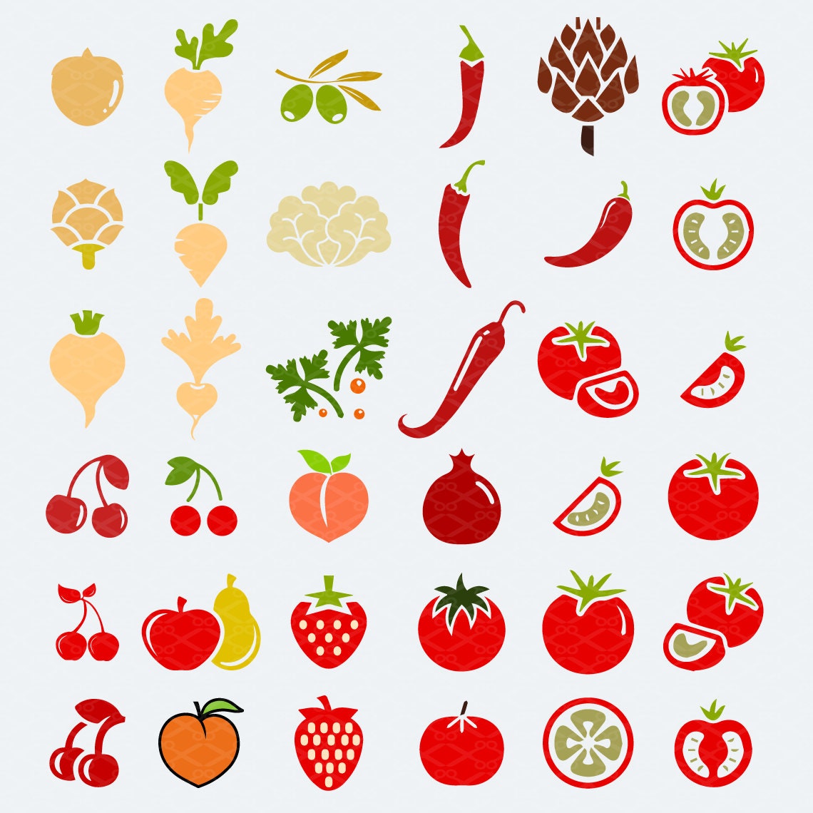 100 Vegetables and Fruits SVG Bundle Vegetables Clipart - Etsy