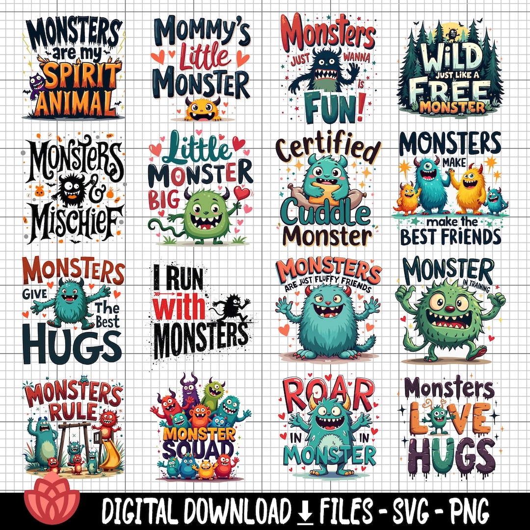 Monster Quotes Bundle, Halloween Monster Designs, Cute Monsters,scary ...