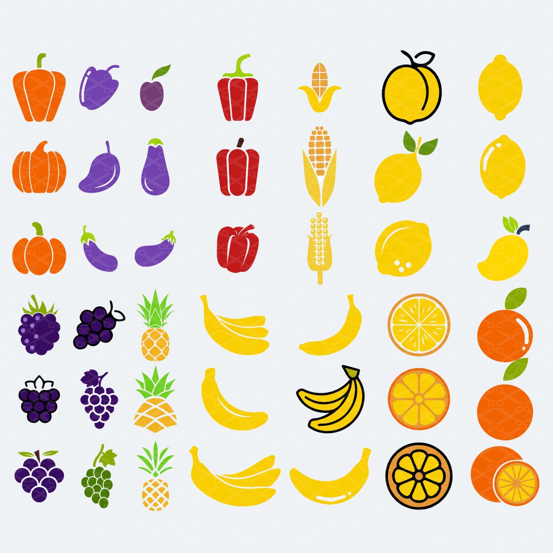 100 Vegetables and Fruits SVG Bundle Vegetables Clipart - Etsy
