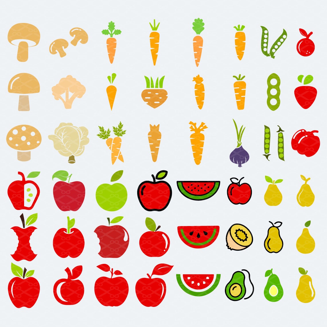 100 Vegetables and Fruits SVG Bundle Vegetables Clipart - Etsy