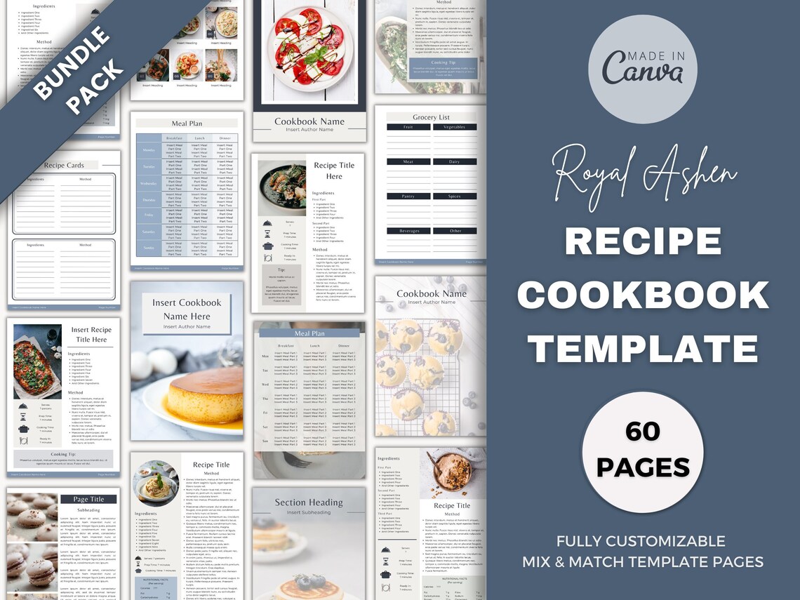 Recipe Cookbook Template Editable Canva Cookbook 60 Page Recipe ...