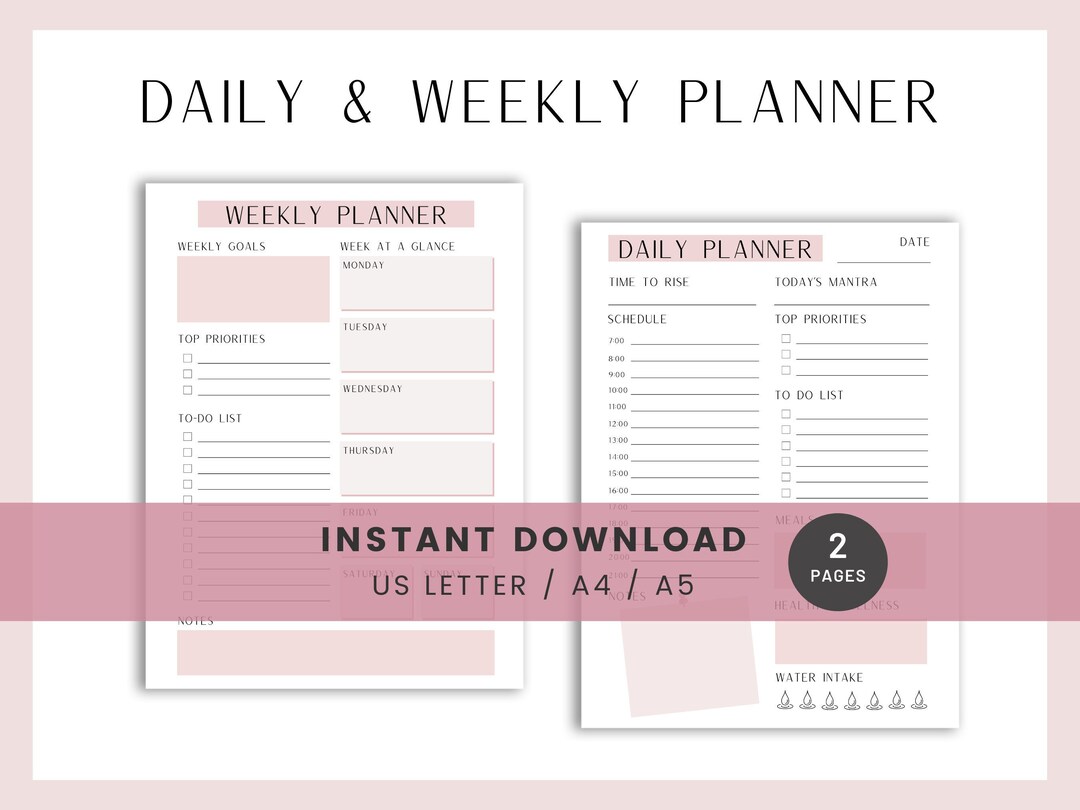 Daily & Weekly Planner Printable and Digital Planner Planner Template ...