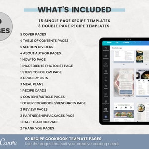 Recipe Cookbook Template | Editable Canva Cookbook | 60 Page Recipe ...