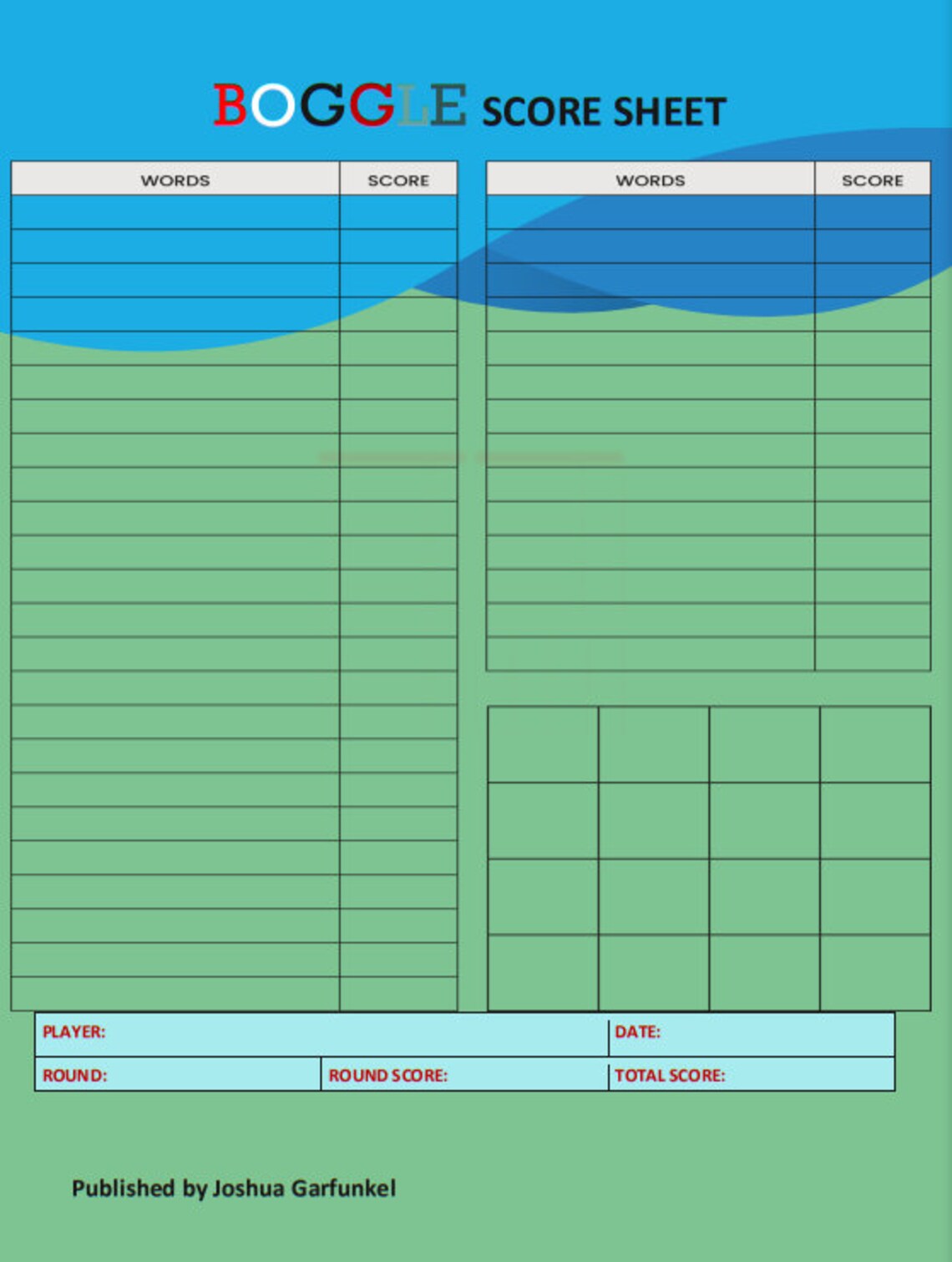 Boggle Score Book | Easy Printable Boggle Score Book | Boggle Time for ...