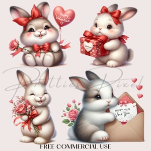 Watercolor Valentines Bunnies Clipart, 11 High Quality Pngs, Valentines ...