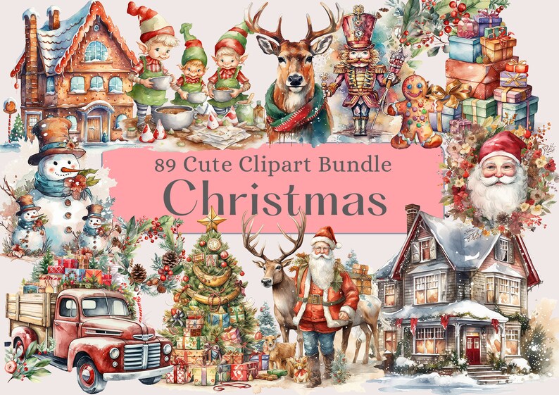 Watercolor Christmas Clipart. Christmas Truck, Snowman Clipart, Santa ...