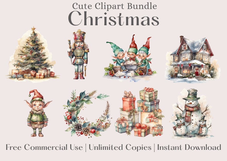 Watercolor Christmas Clipart. Christmas Truck, Snowman Clipart, Santa ...
