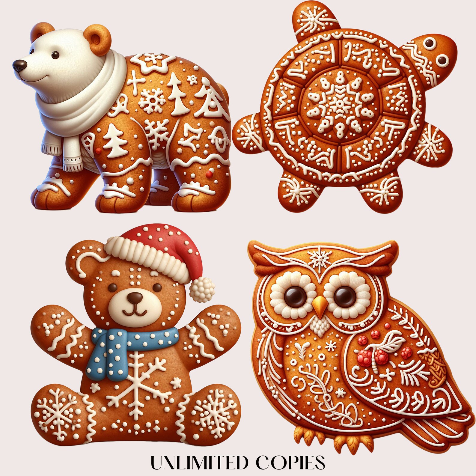 Watercolor Gingerbread Animals Clipart, Gingerbread Clipart, Winter ...