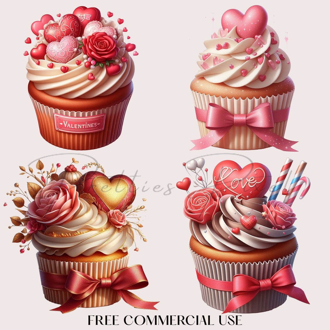 Watercolor Sweet Valentines Clipart, Valentines Cupcake Clipart 16 High ...