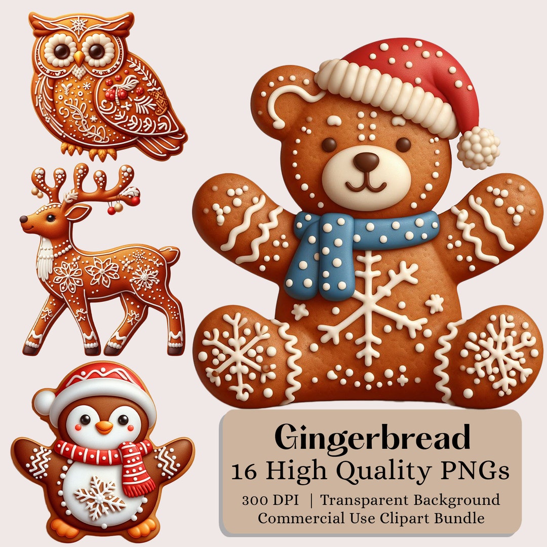 Watercolor Gingerbread Animals Clipart, Gingerbread Clipart, Winter ...