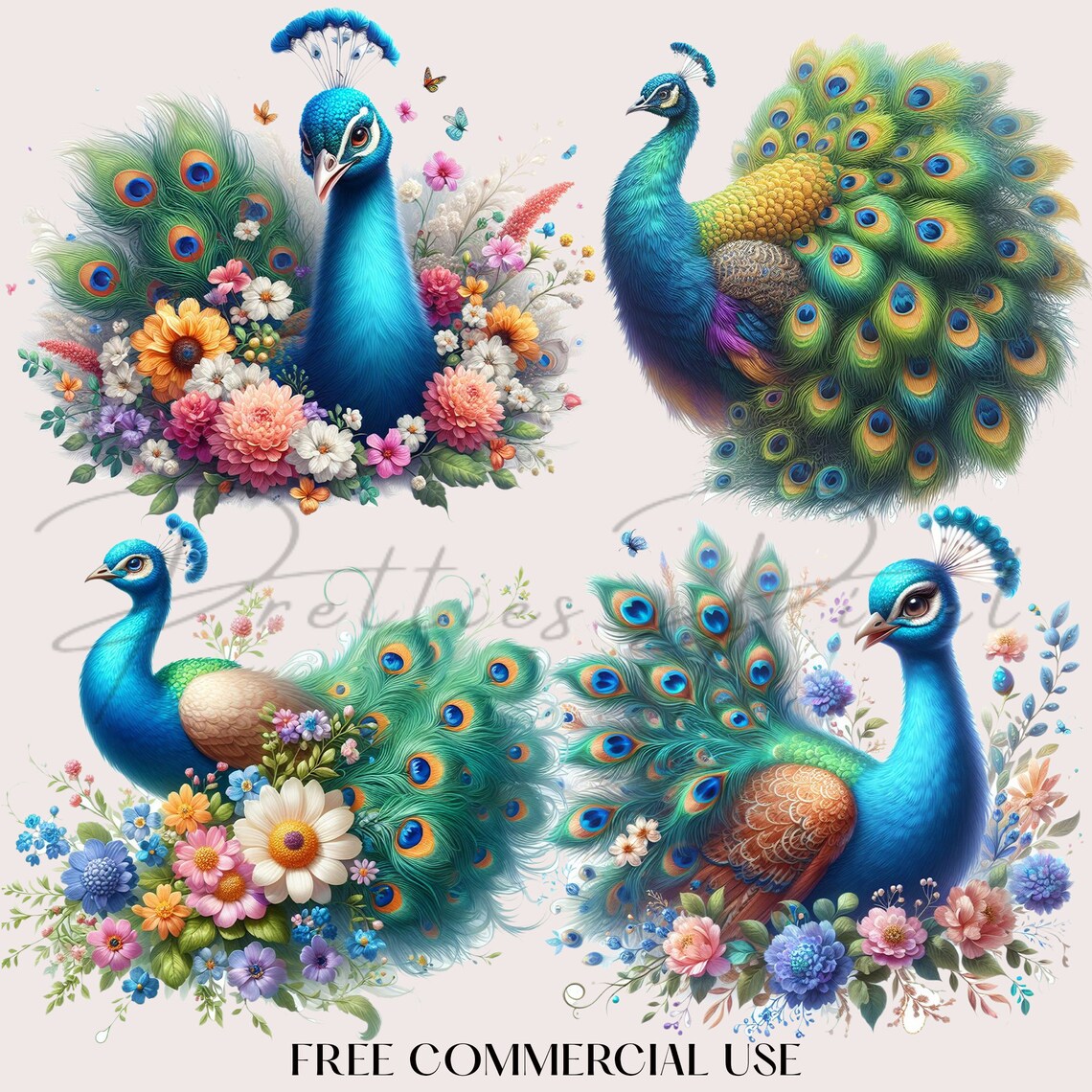 Peacocks Watercolor Clipart Bundle, 12 PNG Watercolor Colorful Feathers ...