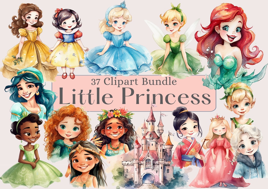Little Princess Clipart, Watercolor Princess Clipart, Nursery Decor ...