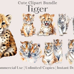 Tiger Clipart Watercolor, Safari Animals Clipart Bundle, Jungle Safari ...