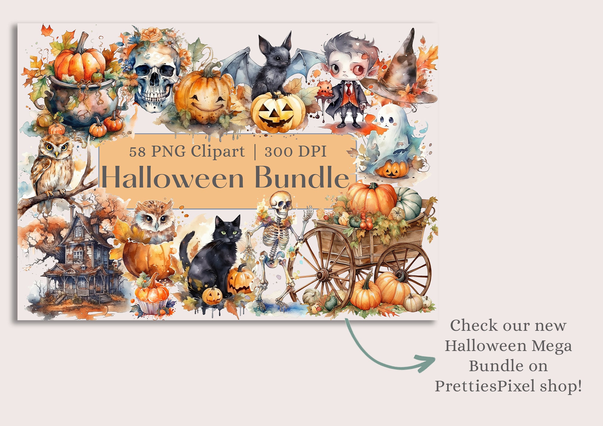 Haunted Houses Clipart Bundle, Watercolor Halloween PNG, Spooky Clipart ...