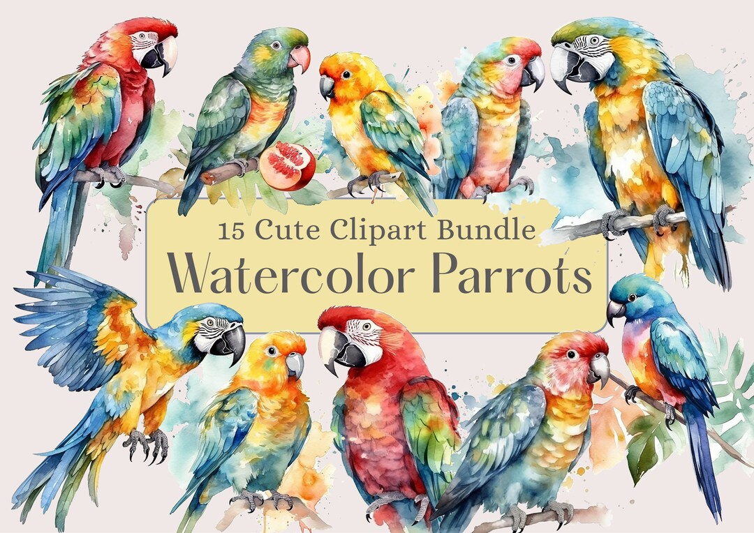 Watercolor Parrot Clipart, Tropical Birds With Flowers and Leaves in ...