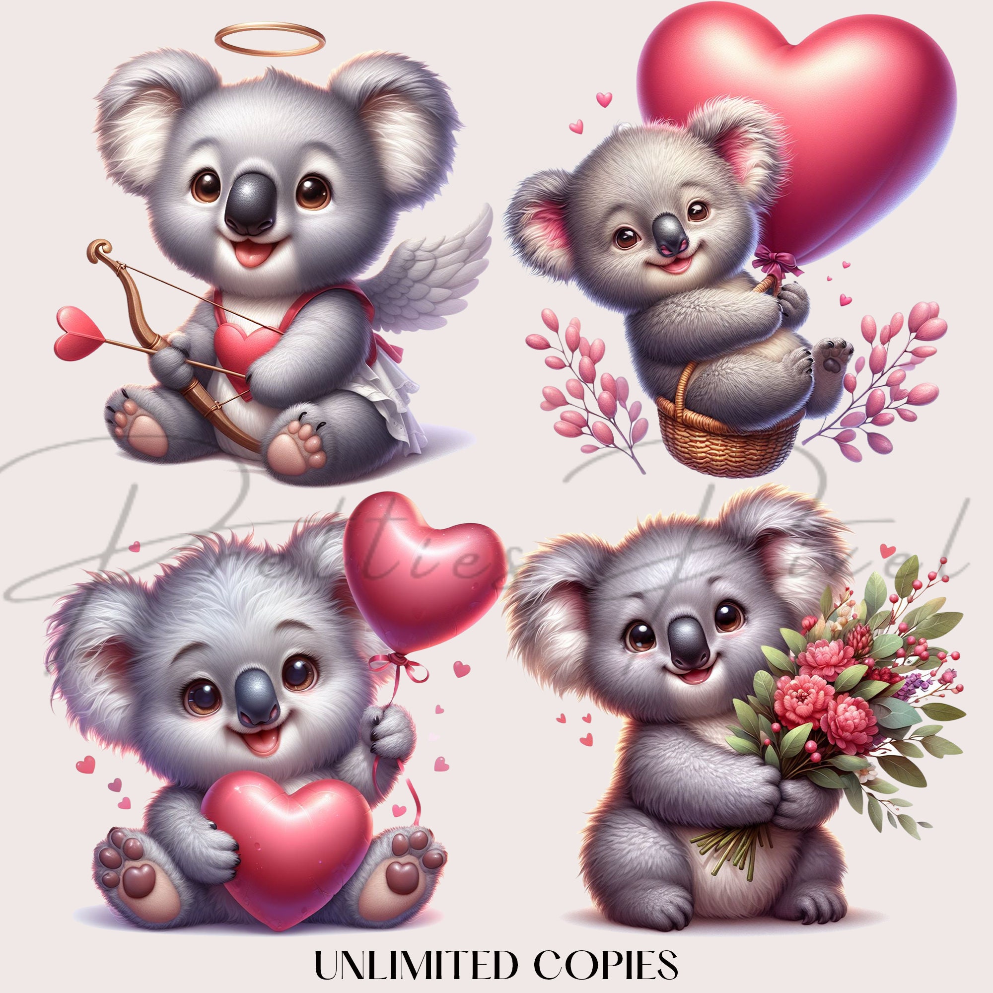 Watercolor Valentines Koala Clipart, 17 High Quality Pngs, Valentines ...