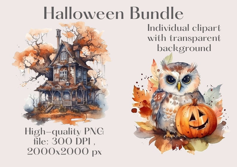 Halloween Watercolor Clipart PNG Bundle, Witch and Wizard Png, Ghost ...