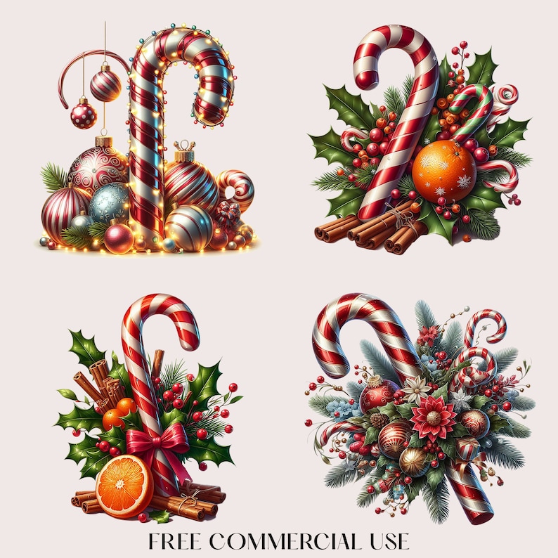 Candy Cane Clipart, High Quality Clipart Bundle, Christmas Digital ...