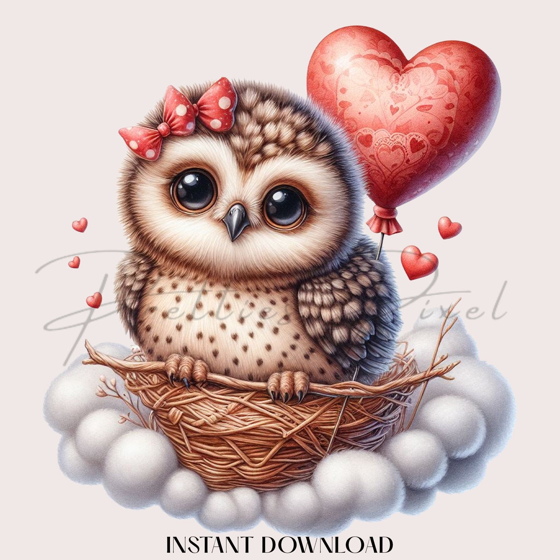 Watercolor Cute Valentines Owl Clipart, 15 High Quality Pngs ...