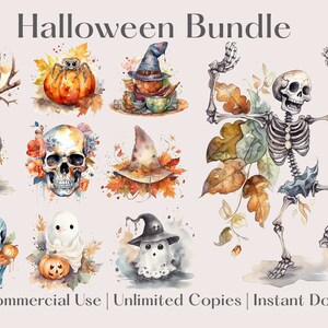 Halloween Watercolor Clipart PNG Bundle, Witch and Wizard Png, Ghost ...